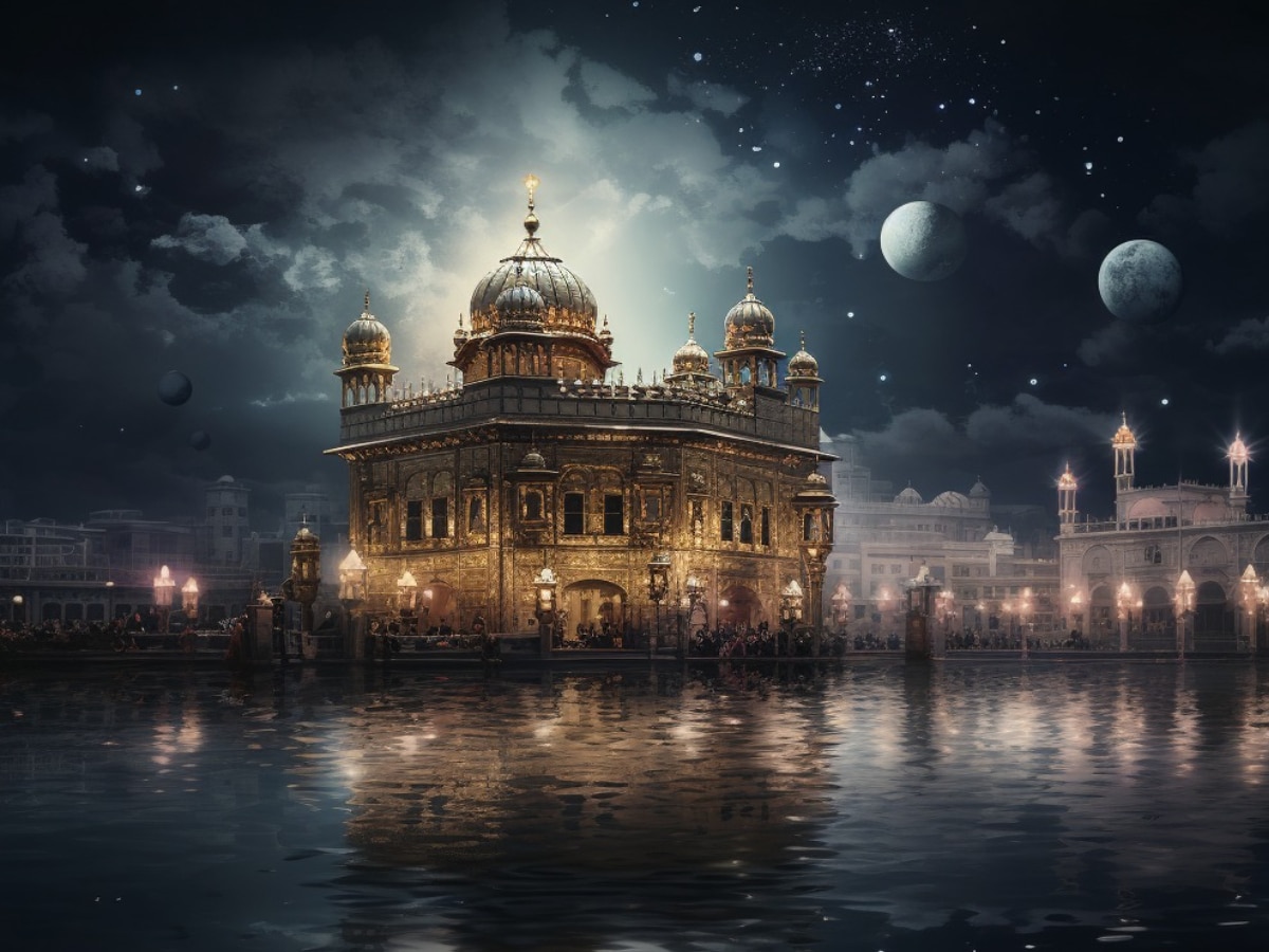 AI Generated Sri Harmandir Sahib photo connect with Chandrayaan