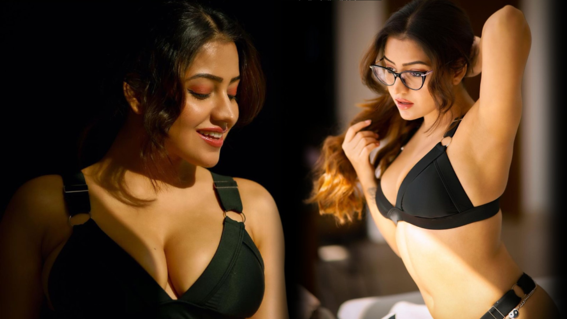 Simaran kaur show her clevege in black bra gave bold pose on camera instagram hot video viral ...