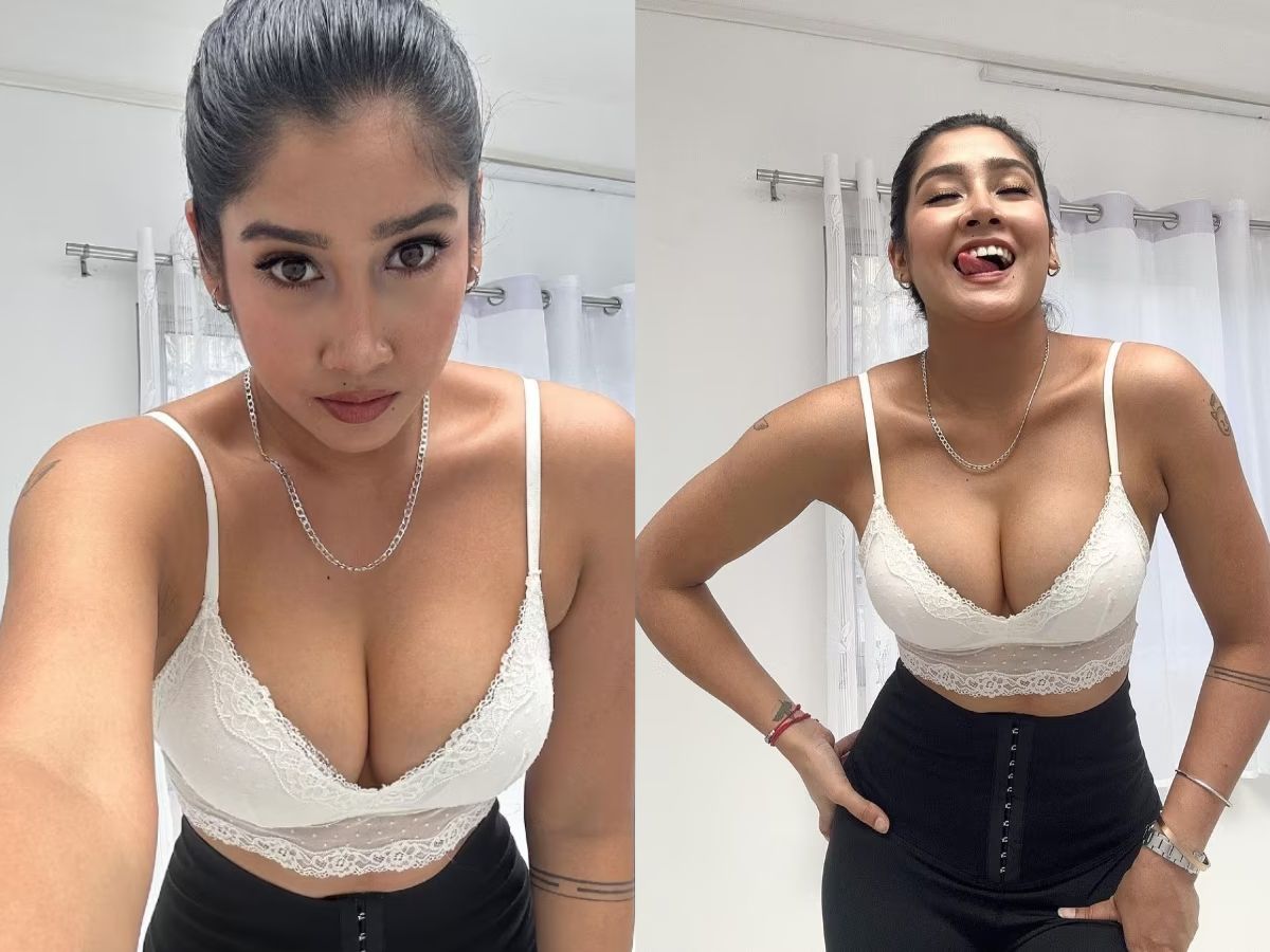 sofia ansari wearing bold white bralette sizzling Private insta reel ...