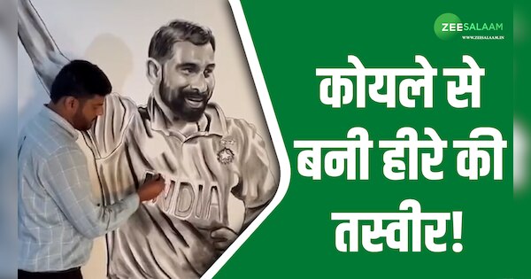 painter makes mohammad Shami Portrait of 8 Feet and write best of luck