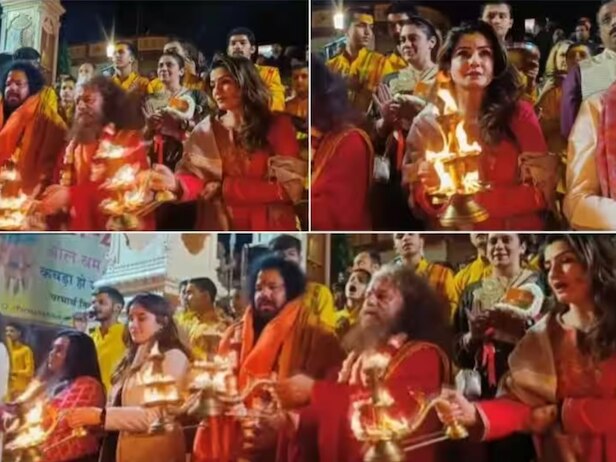 Raveena Tandon was seen doing Ganga Aarti with Rasha in Rishikesh ...