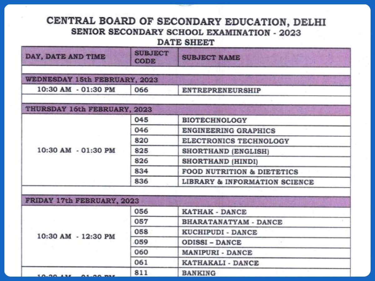 CBSE Date Sheet 2024 released Check CBSE board 10th 12th Exam Date and ...