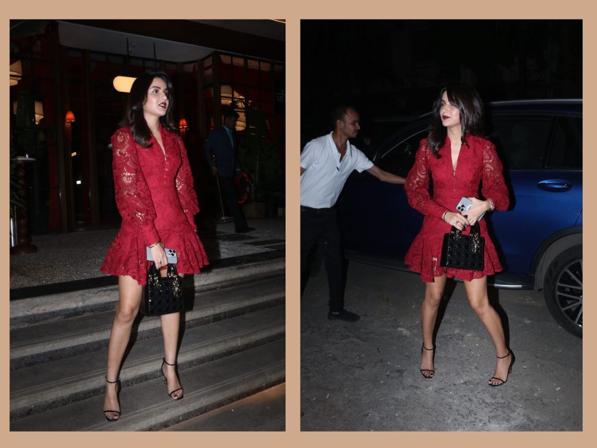 Jasmin Bhasin looks gorgeous in red mini dress for Karishma Tanna 39th ...