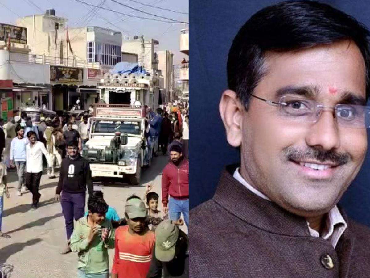 Crowd of people gathered in felicitation journey of Sadulpur MLA Manoj ...