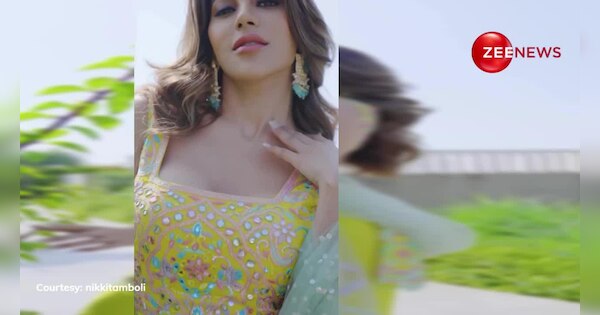 nikki tamboli alluring bindi on her forehead stole peoples breath ...