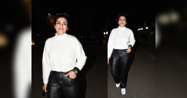 raveena tandon spotted in simple black and white outfit check pictures ...