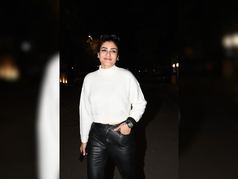 raveena tandon spotted in simple black and white outfit check pictures ...