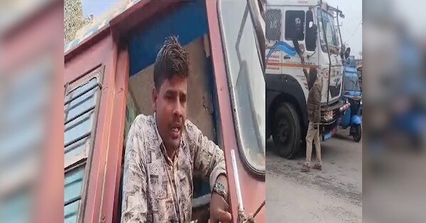 Bihar Picture of Supaul police publicly stopping the truck and ...