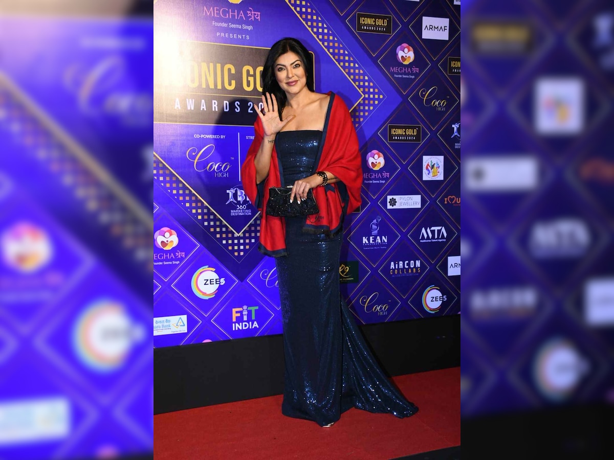 Sushmita Sen glamorous look in blue shimmery dress at Iconic gold awards 2024 photos viral ...