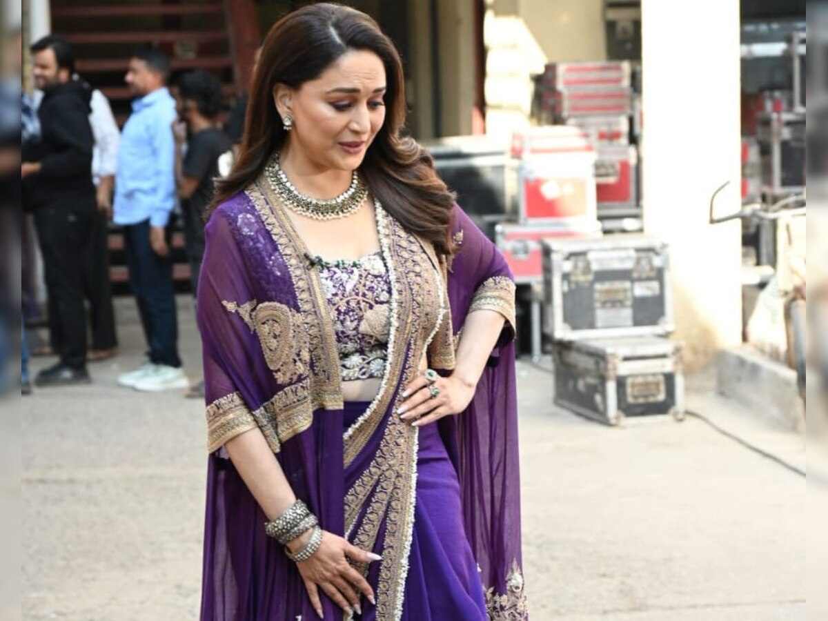 Madhuri Dixit looks beautiful in purple saree fans remembers hum aapke ...