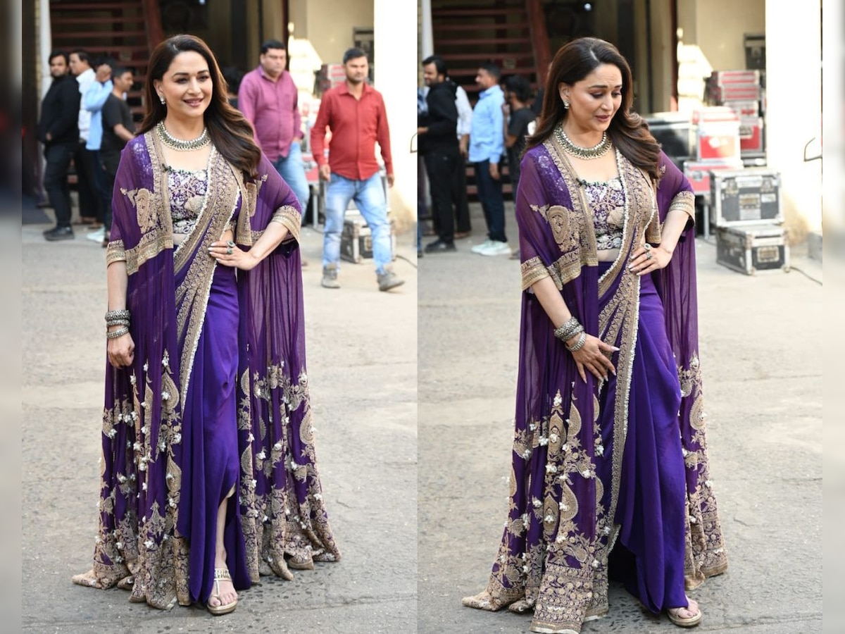 Madhuri Dixit looks beautiful in purple saree fans remembers hum aapke ...