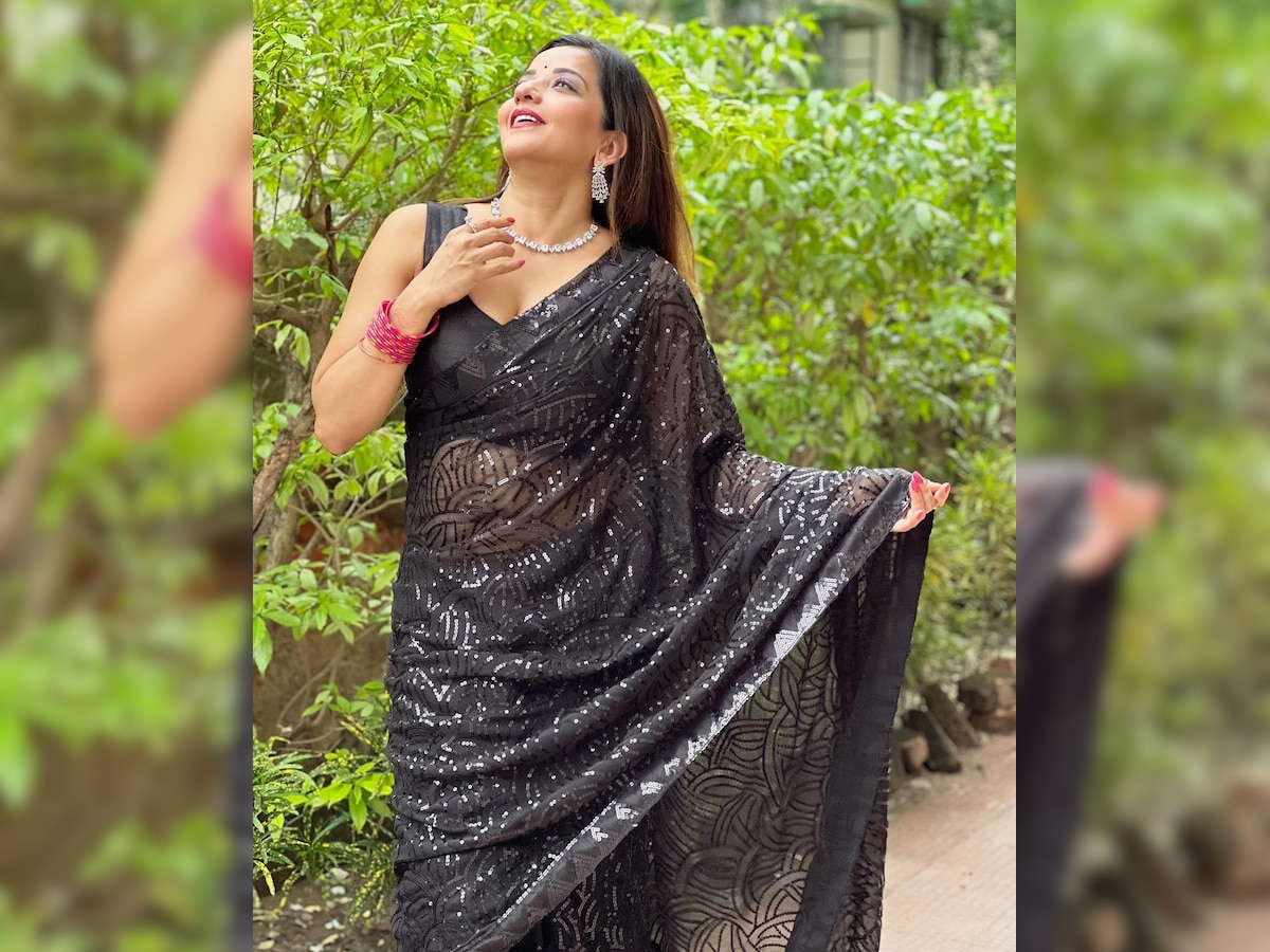 Monalisa Photoshoot in black saree fans fell in love charming style see photo | Monalisa ...