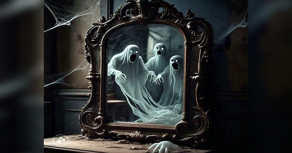 How do ghosts appear in the mirror see AI photos