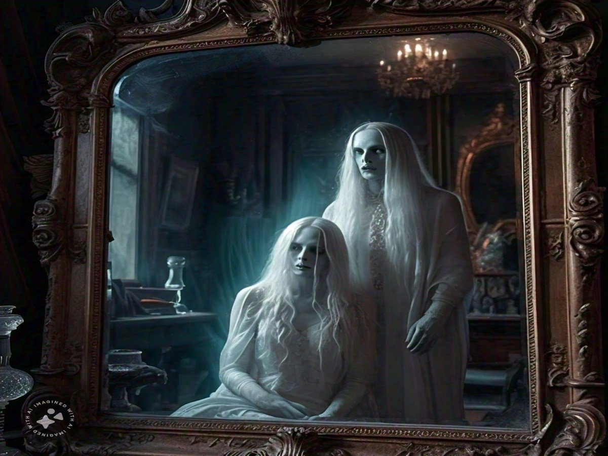 How do ghosts appear in the mirror see AI photos