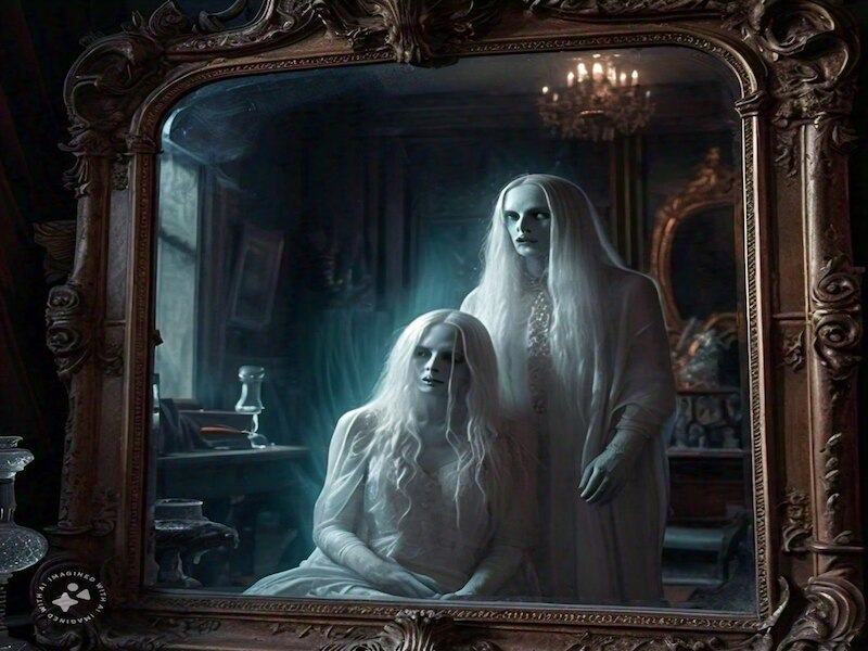 How do ghosts appear in the mirror see AI photos