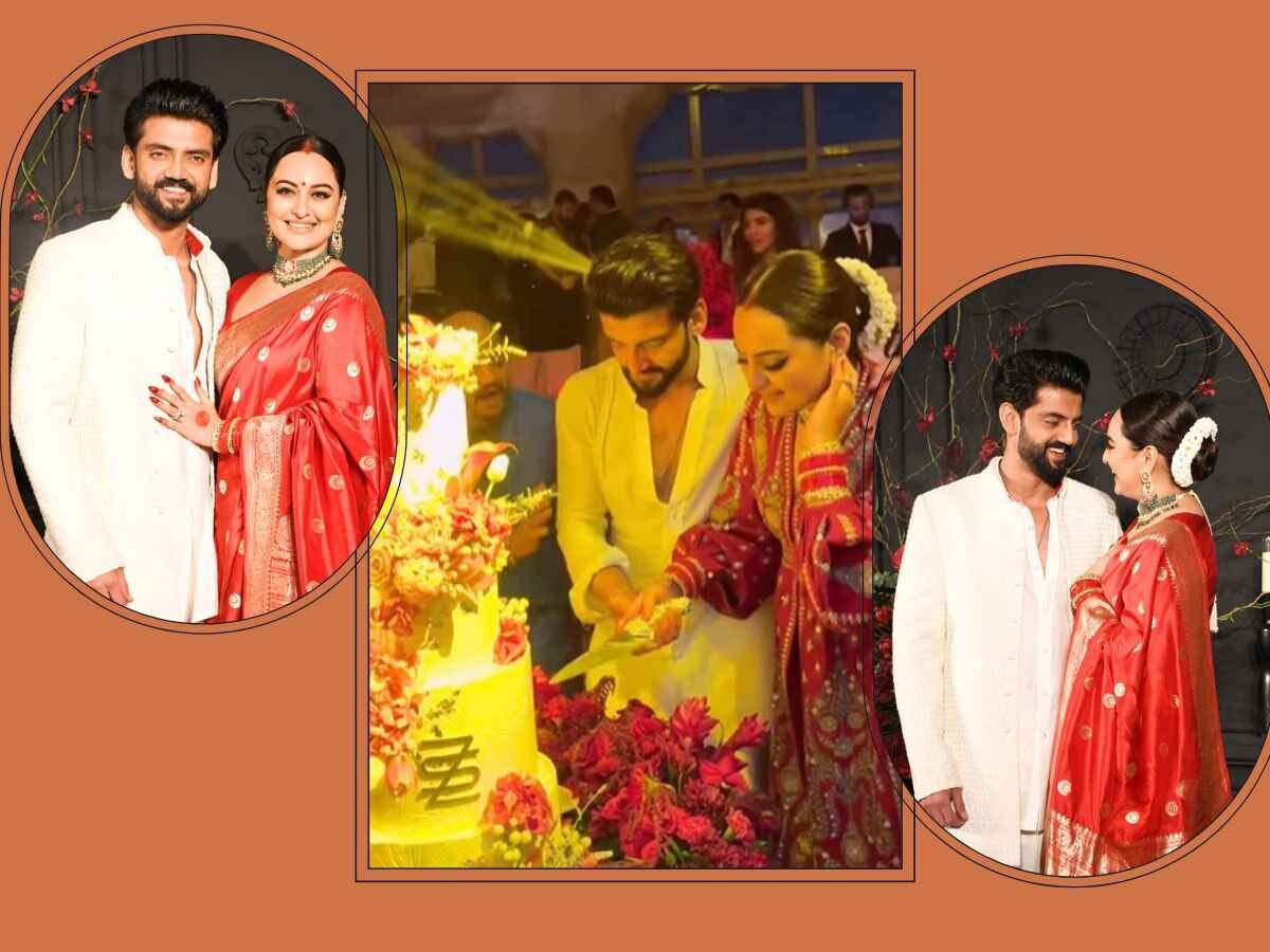 Sonakshi Sinha wears red anarkali suit in wedding reception cuts 4 tier ...