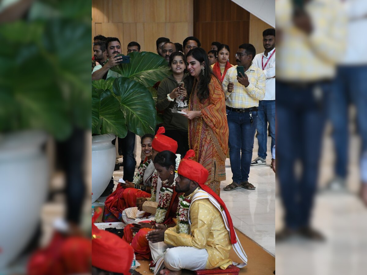 Isha Ambani wear yellow sharara suit with kundan jhumka gold bengle ...