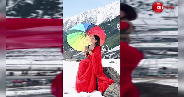 manisha rani wears pet red saree with no jacket in snow makes romantic ...