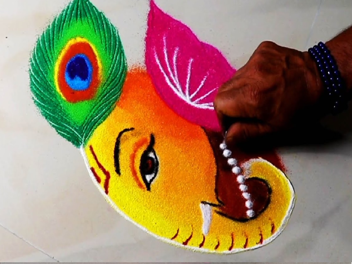 Ganesh Chaturthi 2024 ganpati bappa Simple rangoli Ganesh Utsav rangoli ...