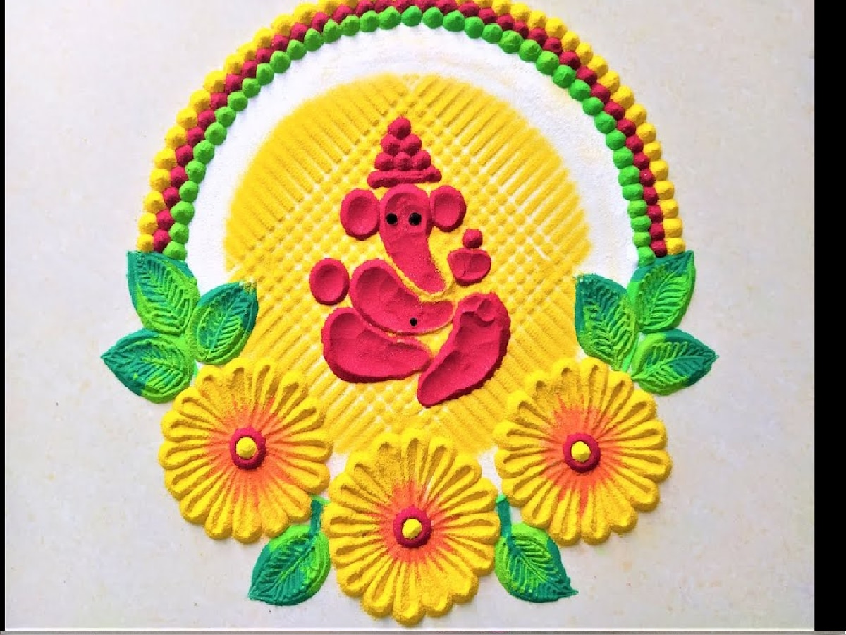 Ganesh Chaturthi 2024 ganpati bappa Simple rangoli Ganesh Utsav rangoli ...