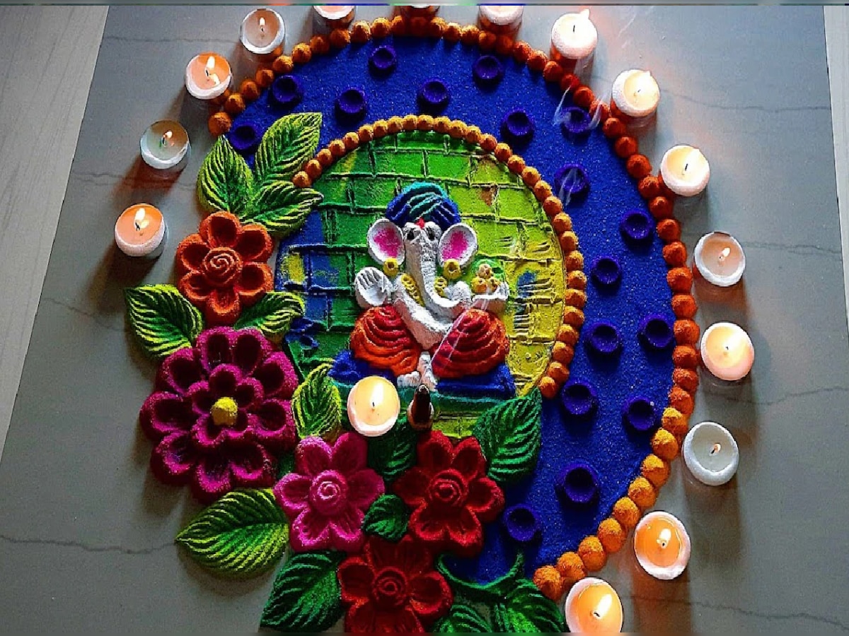Ganesh Chaturthi 2024 ganpati bappa Simple rangoli Ganesh Utsav rangoli ...