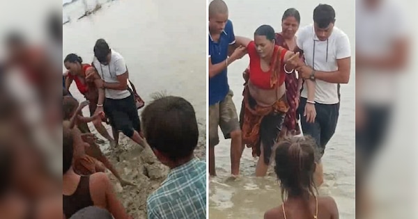 woman reached Mekra village of Mokama 95 kilometers away in Ganga river ...