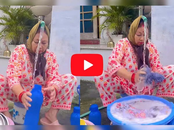 women washing vessels after tying the pipe on the head video goes viral ...