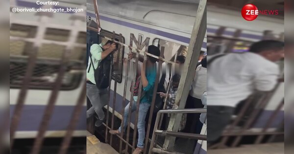 Passengers seen risking their lives getting off Mumbai local train shocking video goes viral on ...