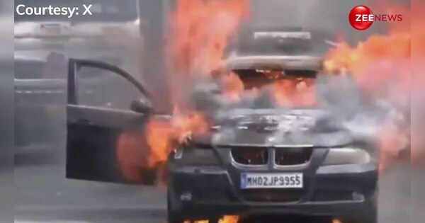 BMW car catches fire on road in mumbai in jogeshwari area video viral ...