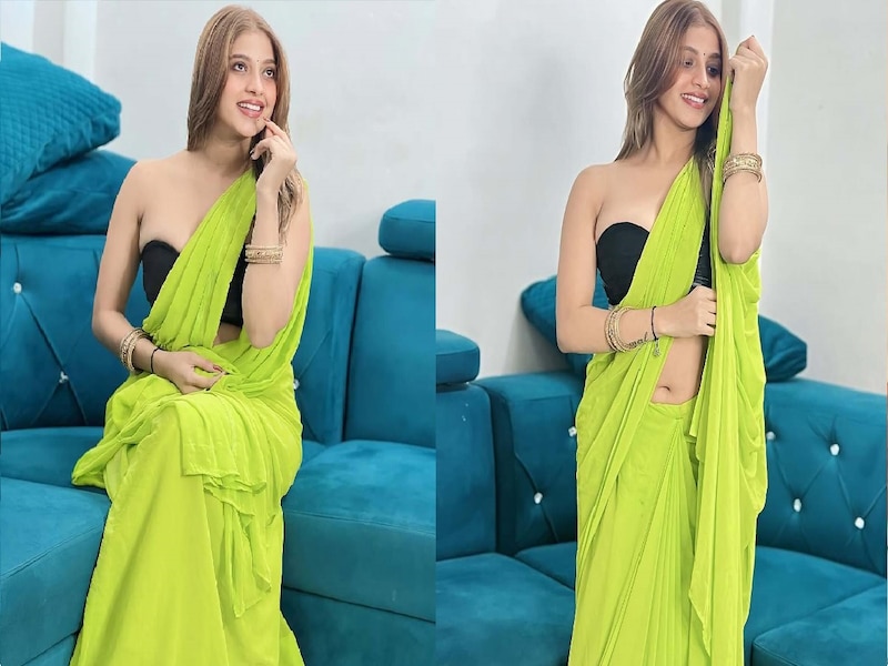 bhojpuri actress komal singh super hot pictures in green saree fans are ...