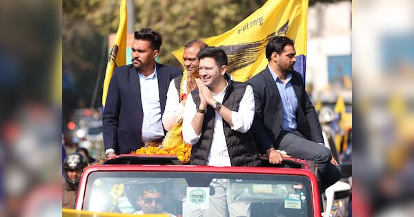 delhi election 2025 AAP MP Raghav Chaddha roadshow for Pradeep Mittal ...