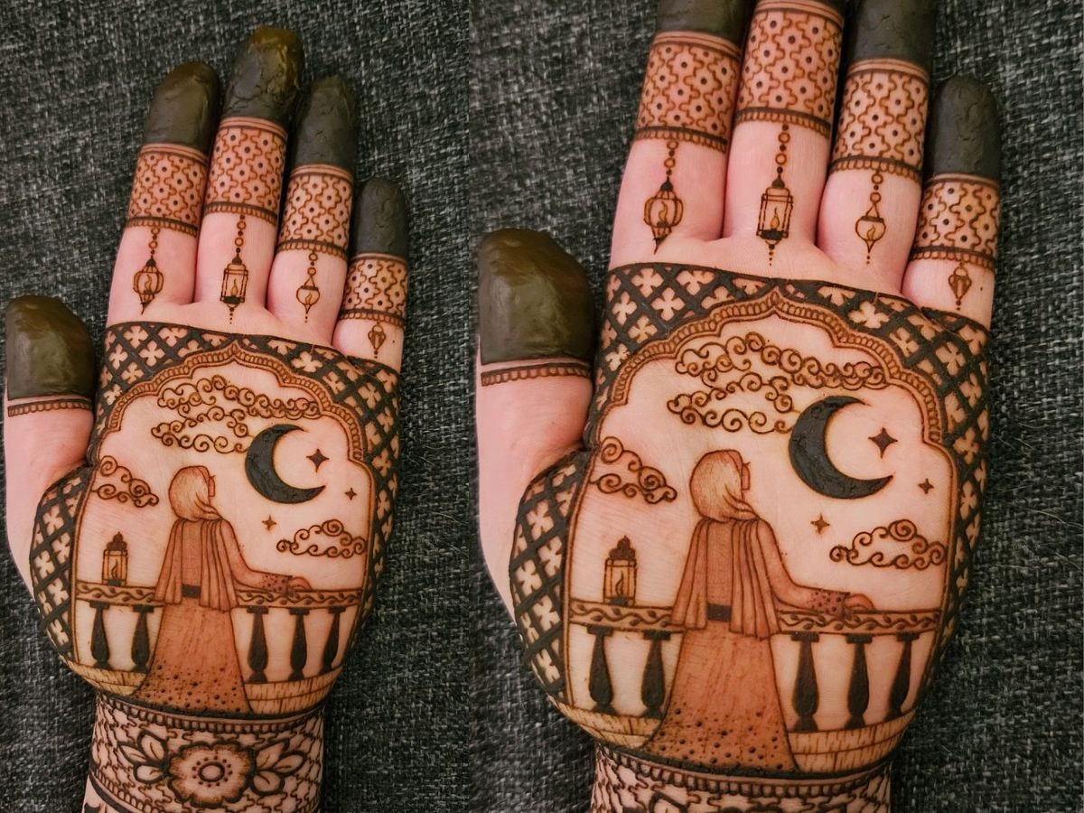Eid 2025 apply Chand design Mehndi on hand instead of Arabic Mehndi see ...