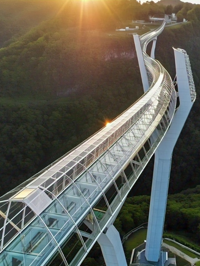 UP only glass bridge from hundreds of feet high beautiful view like ...