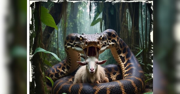 huge python hunted goat in Lakhimpur Kheri | बचाओ-बचाओ... बकरे को निगल ...
