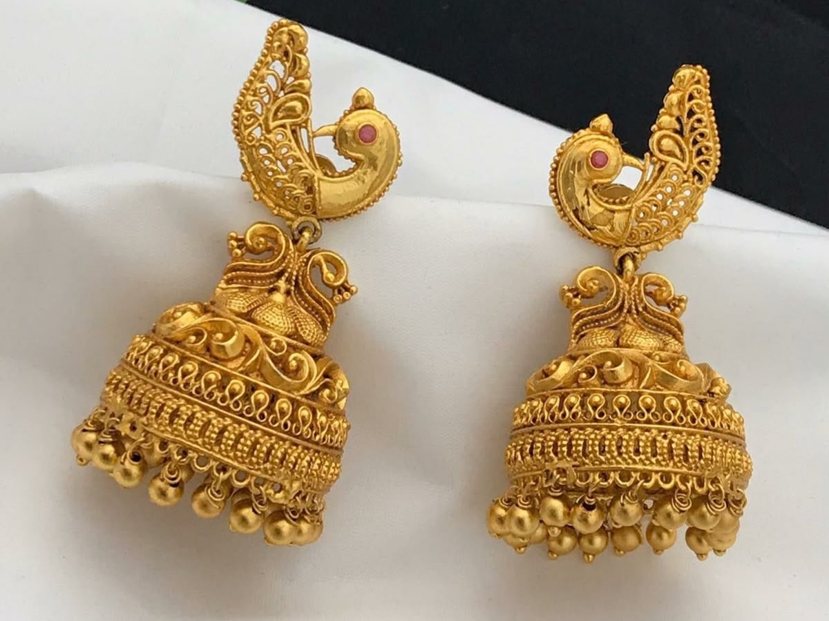 latest mini gold jhumki designs trending gold earrings light weight | 2 ...