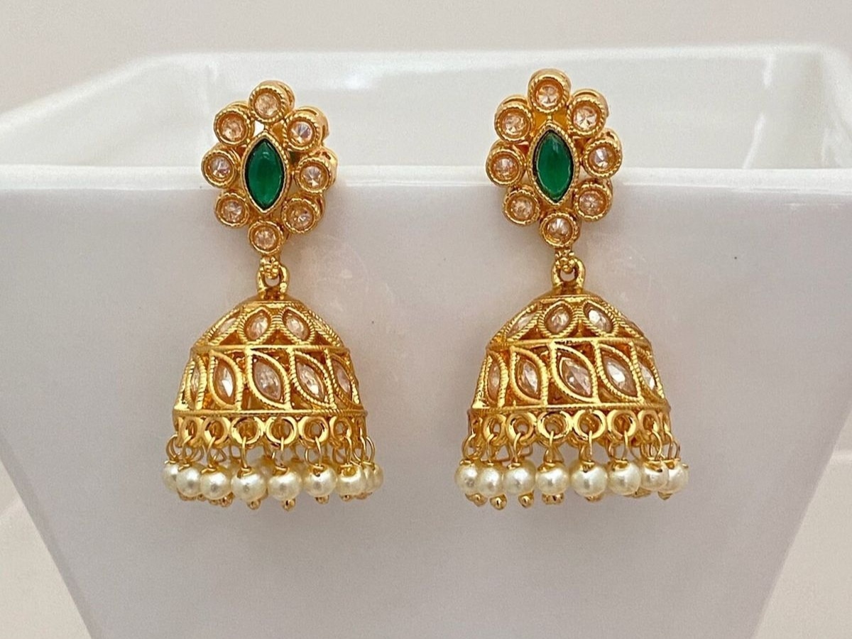 latest mini gold jhumki designs trending gold earrings light weight | 2 ...