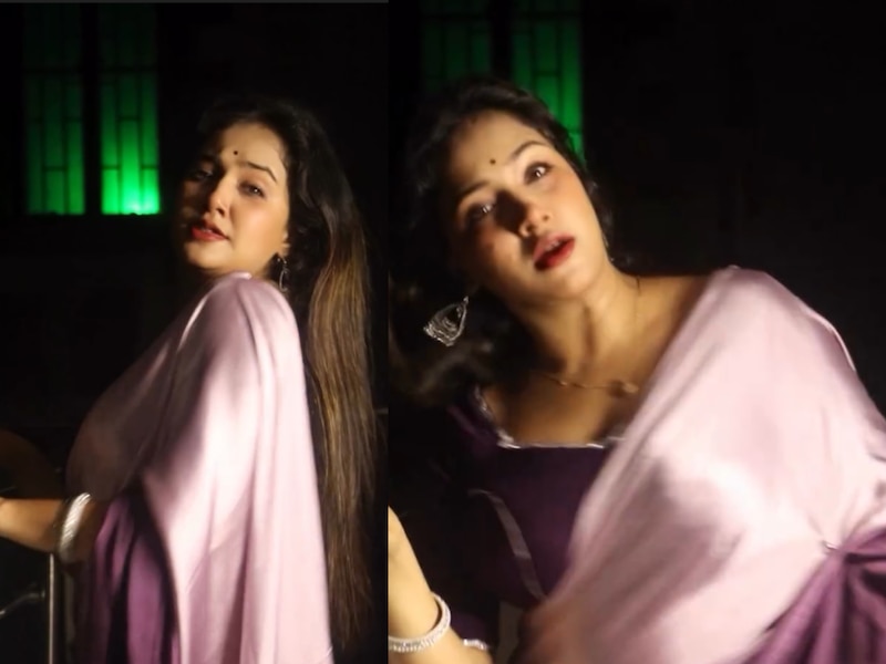 Bhojpuri actress Trisha Kar Madhu new video viral in purple saree and ...