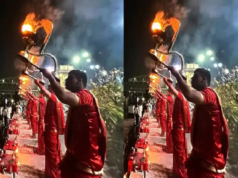 varanasi namo ghat ganga aarti started in evening tourists are arriving ...