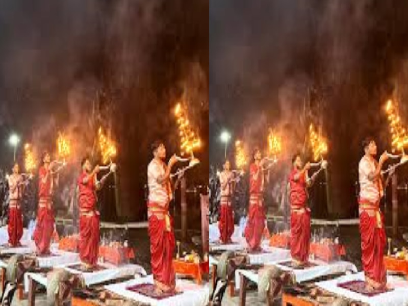 varanasi namo ghat ganga aarti started in evening tourists are arriving ...
