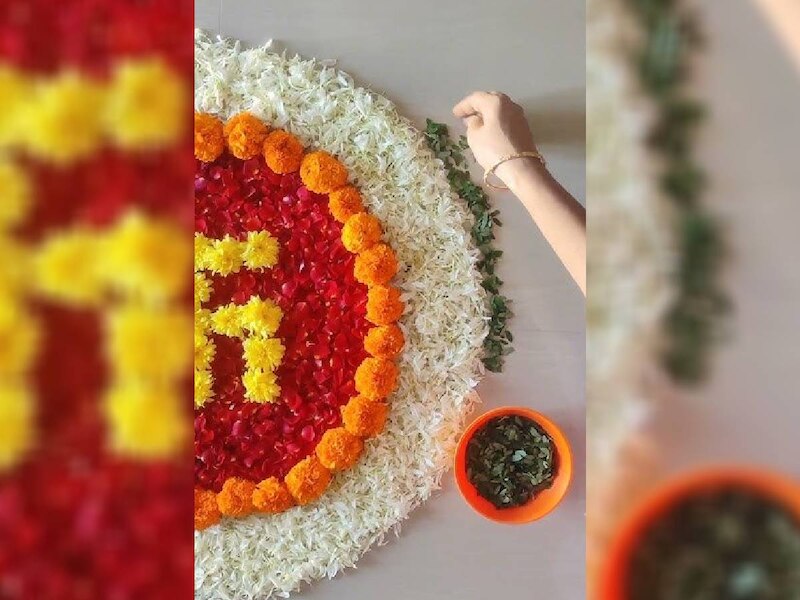 easy flower rangoli designs see genda aur gulab ke phool ki rangoli ...