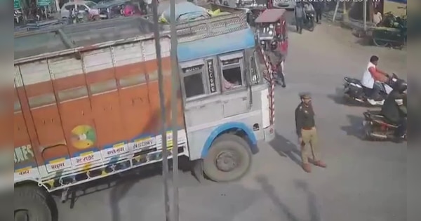 hardoi cctv video of truck hitting daroga on duty at busy crossing ...