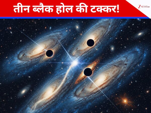 Triple galaxy collision supermassive black hole merger rare space event ...