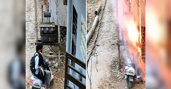 Scooter Catches Fire Near Transformer Viral Video Sparks Panic Keep ...