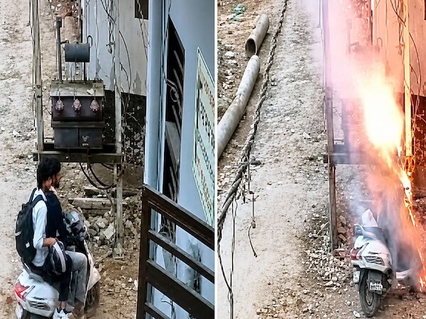 Scooter Catches Fire Near Transformer Viral Video Sparks Panic Keep ...