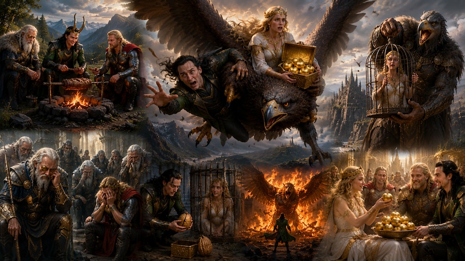 loki tricked goddess idun and rescued her from giant thiazi norse ...