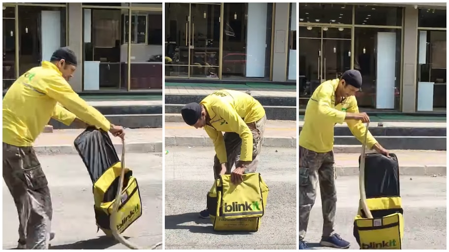 blinkit delivery partner caught snake in delivery bag mumbai viral ...