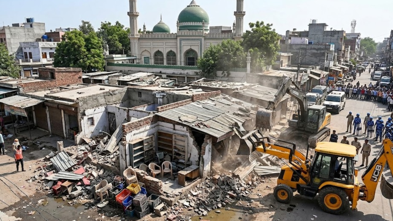 गाजियाबाद में बुलडोजर एक्शन, मस्जिद के पास बनी 14 अवैध दुकानें जमींदोज