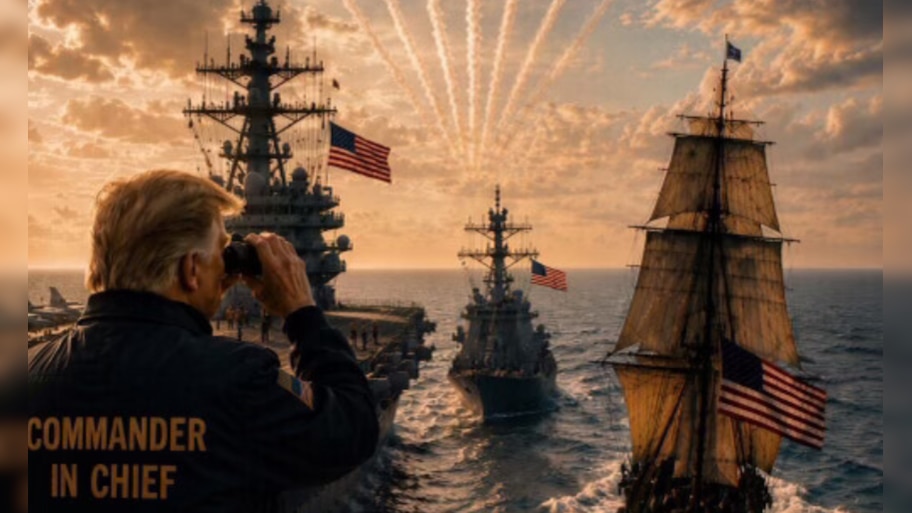 Donald Trump Share new AI video Standing on a naval warship Flying in a ...
