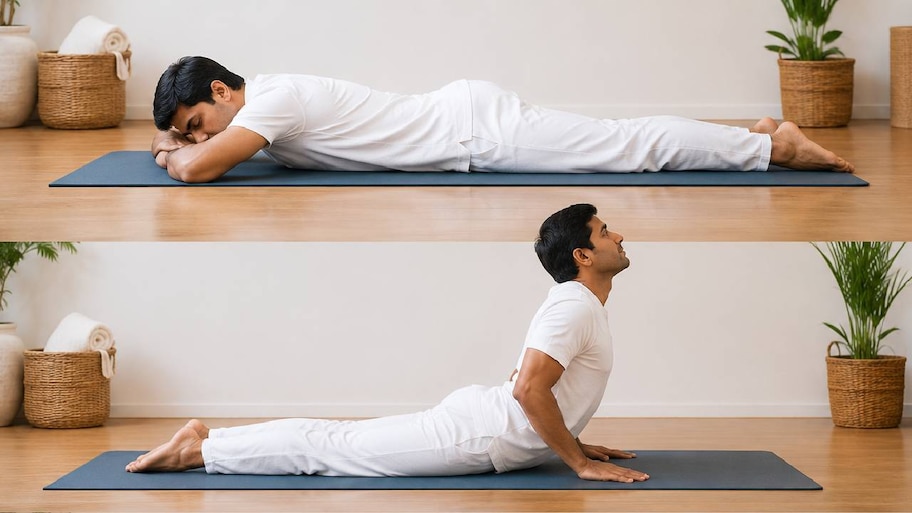 Makarasana Bhujangasana and Shalabhasana yoga pose for back pain by yog ...