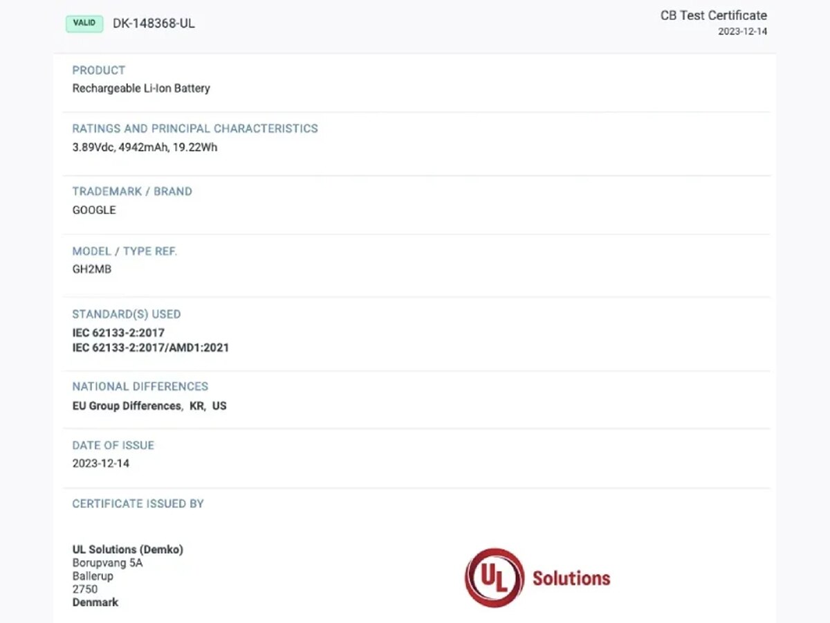 upcoming Google smartphone spotted on the UL Demko certification ...